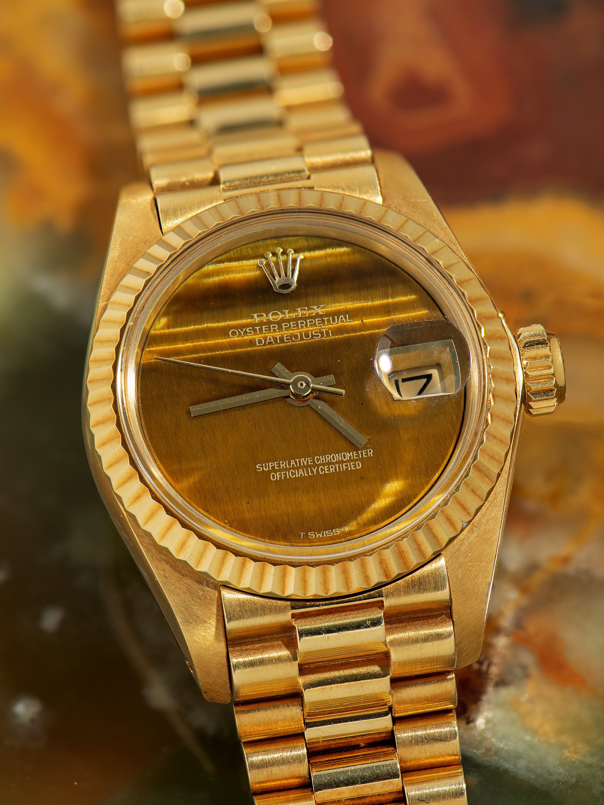 1981 Rolex Ladies Datejust 18K YG (Ref. 6917) Tiger Eye Stone Dial