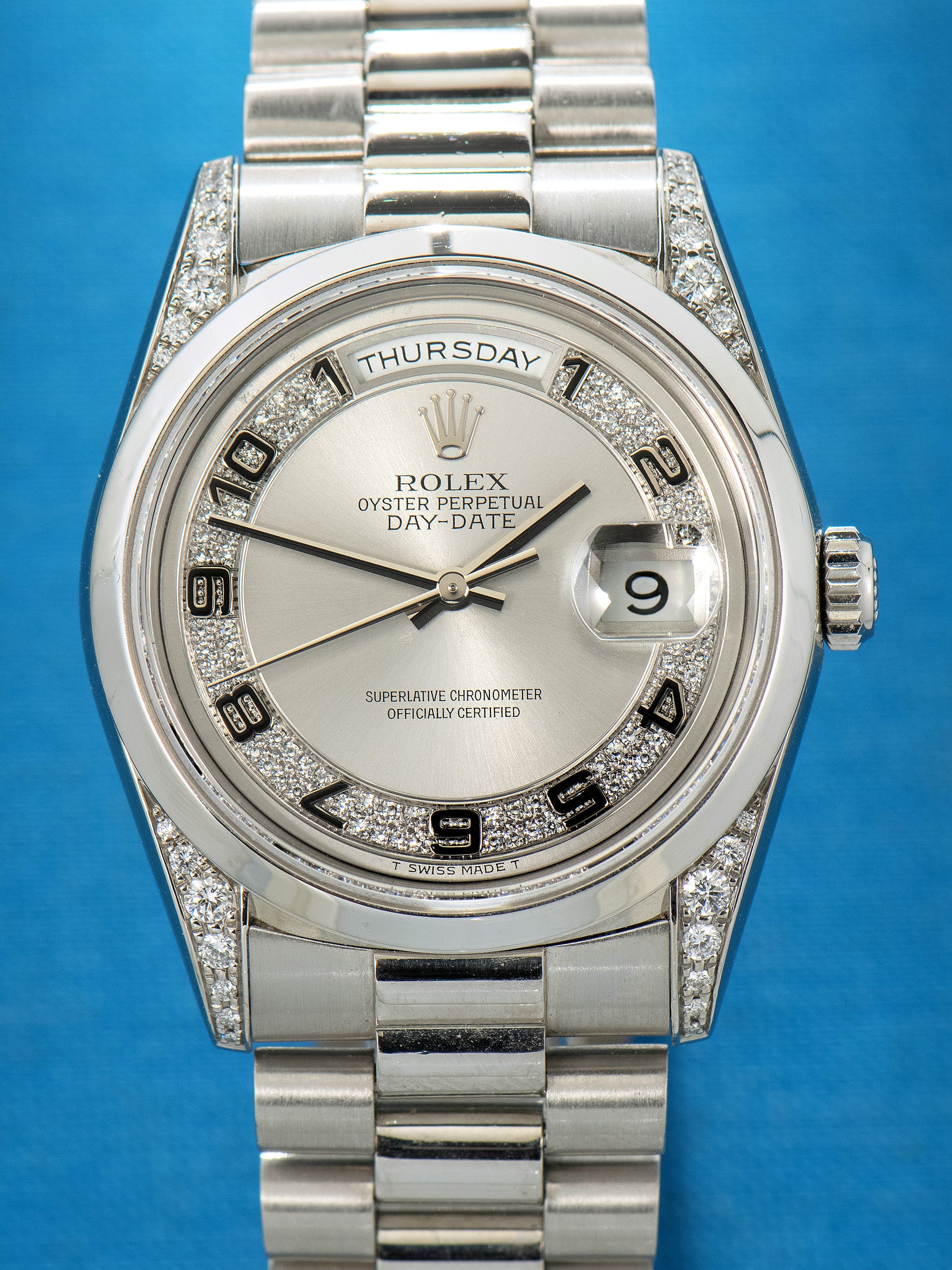 1995 Rolex Day-Date Platinum (Ref. 18296) Factory Diamond Lugs W/ Diam