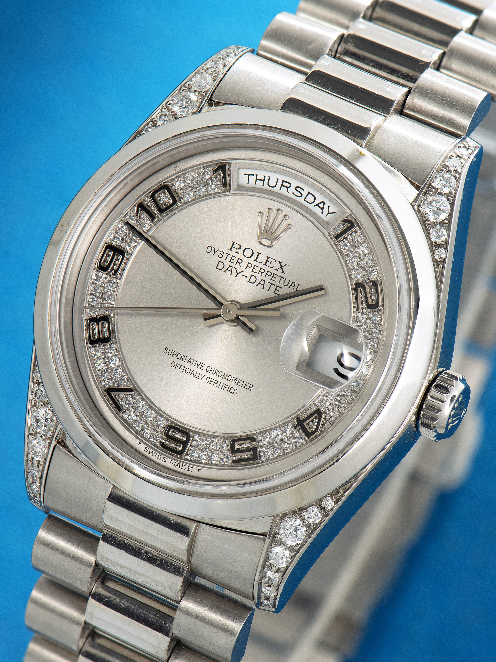1995 Rolex Day-Date Platinum (Ref. 18296) Factory Diamond Lugs W/ Diam