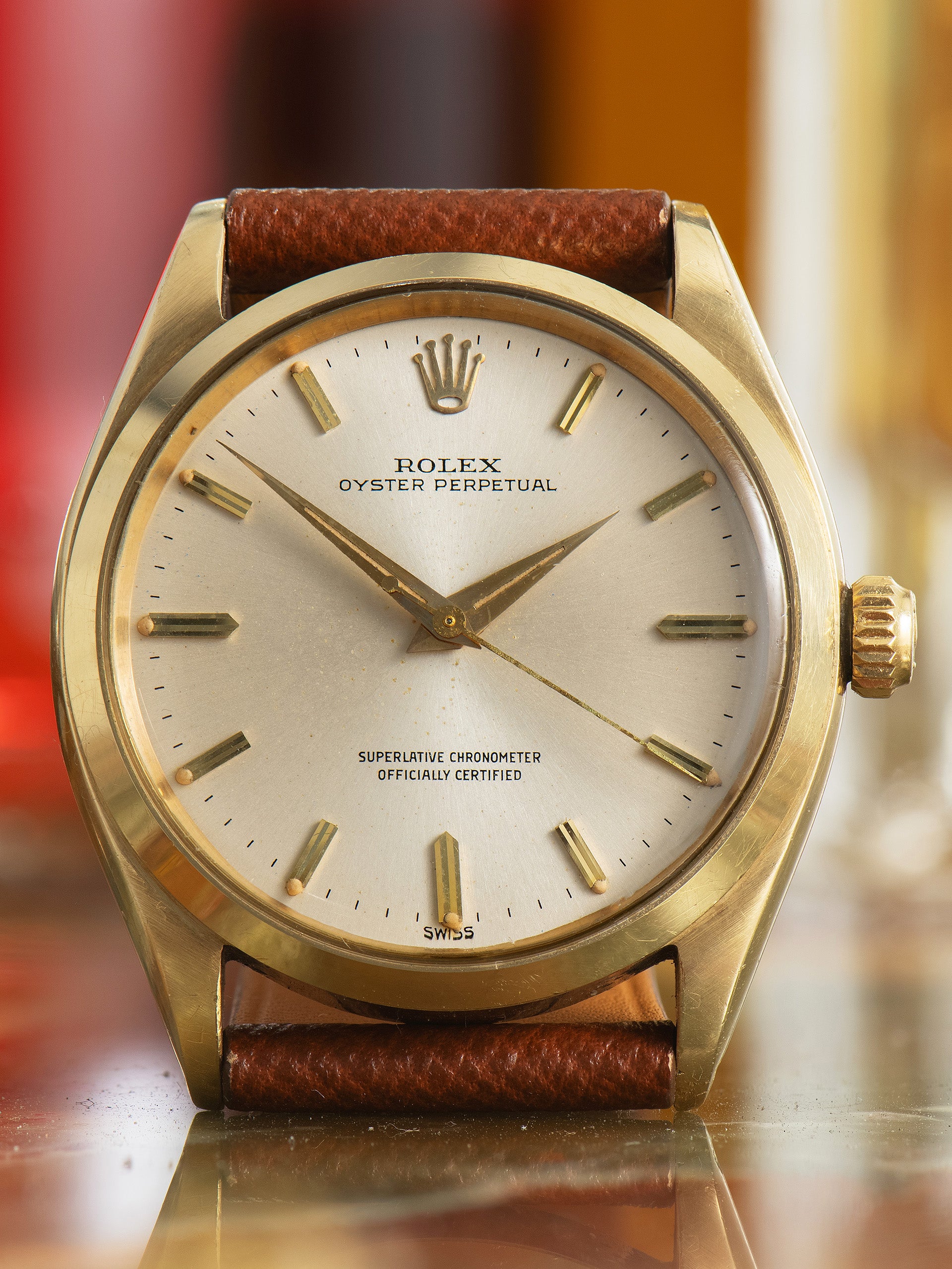 1960 Rolex Oyster-Perpetual 14k YG (Ref. 1002) Silver Dial W/ Box & Pa