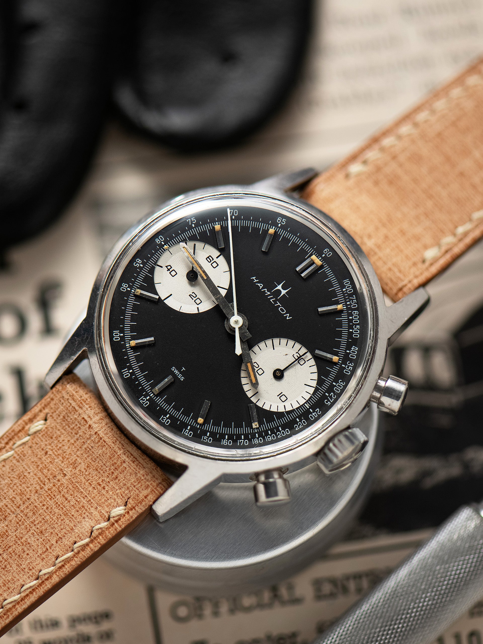 1960s Hamilton Chronograph (Ref. 7723) Black "Reverse Panda" Dial