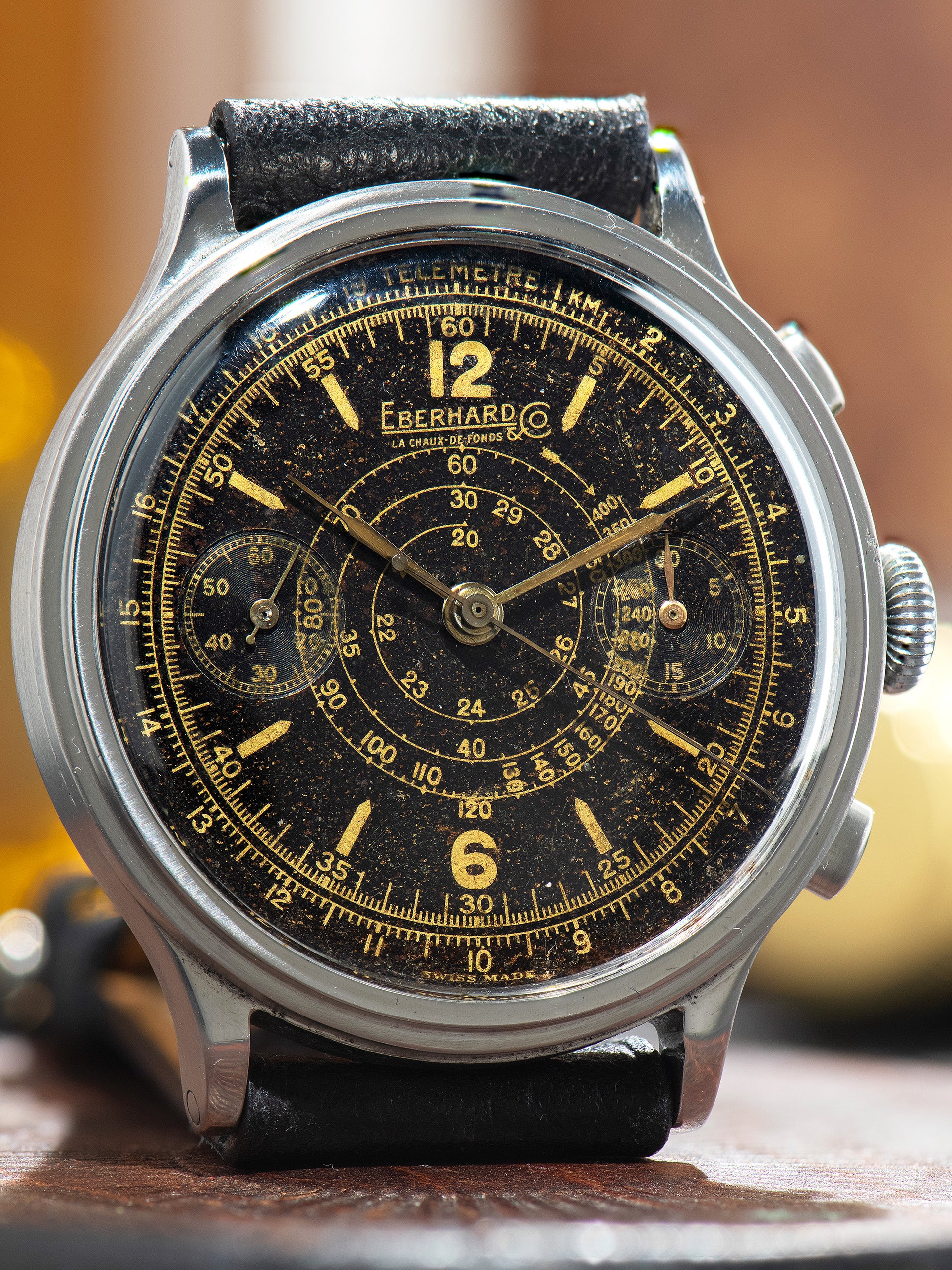 Tropical 1940s Eberhard Pre Extra-Fort Chronograph 'Cal. 16000' Gilt