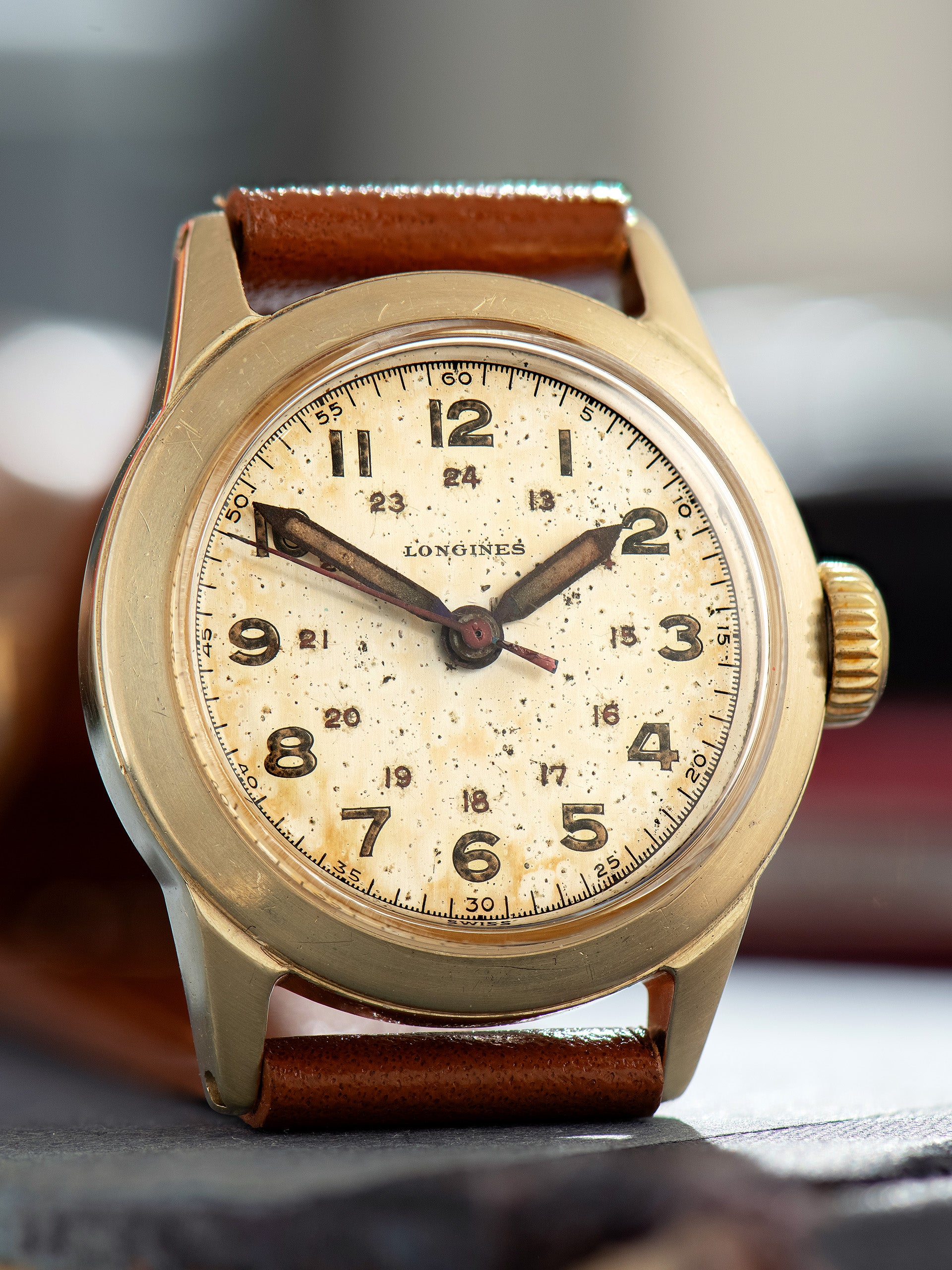 1943 Longines Dress Watch 14k YG 'Cal. 10L' Military Dial