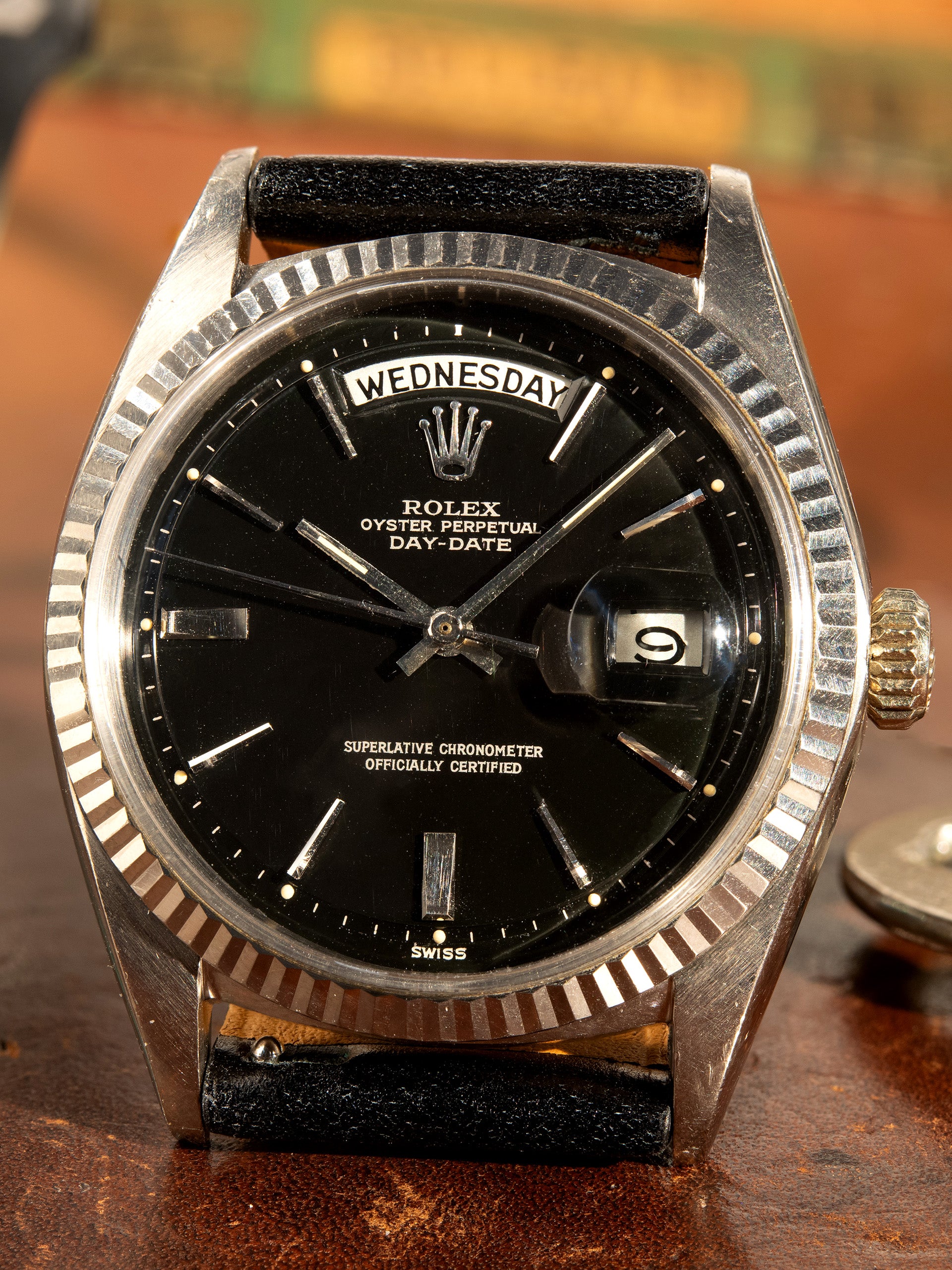 1966 Rolex Day-Date 18K WG (Ref. 1803) Glossy Black "Doorstop" Gilt Di