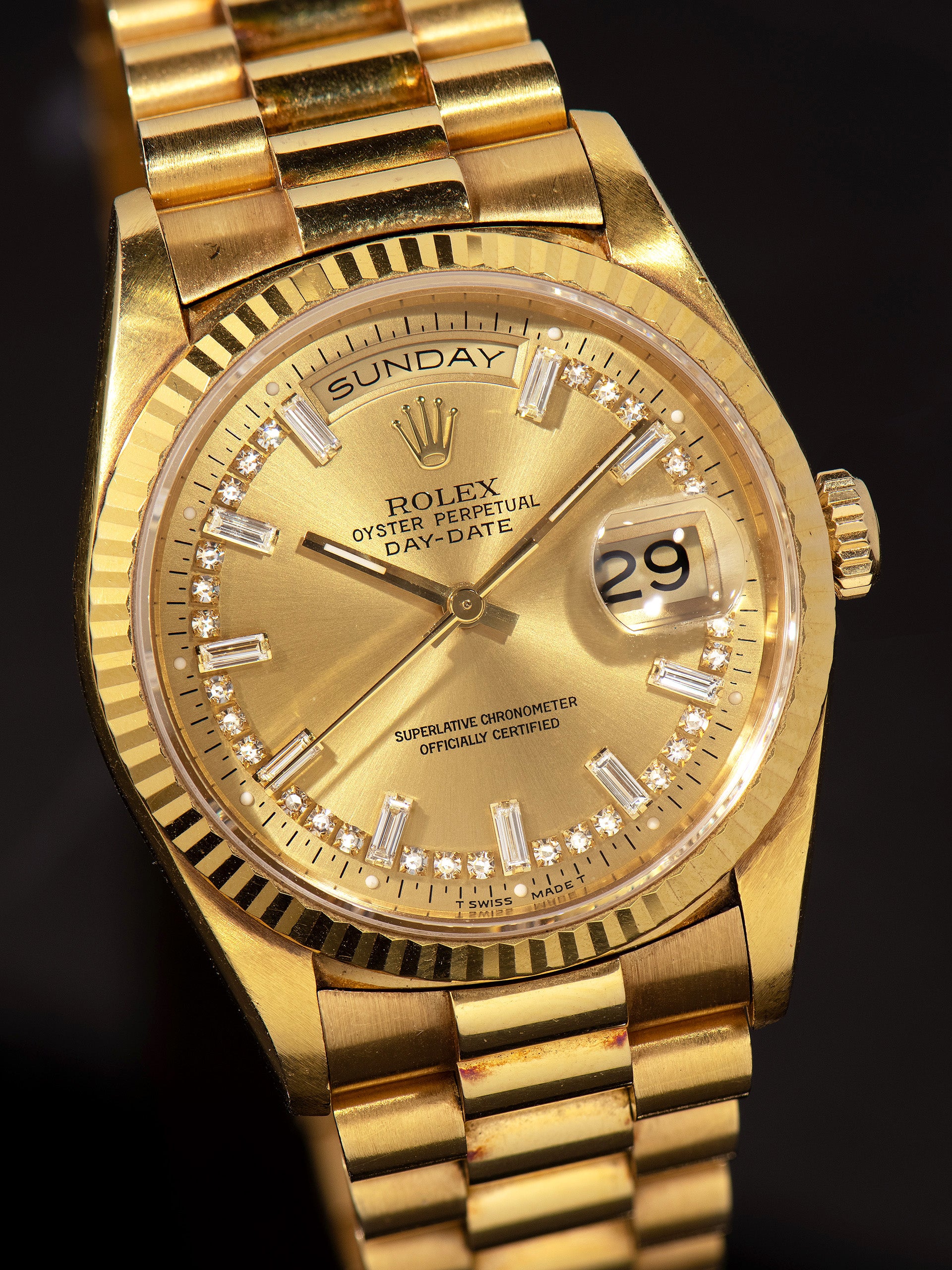 *Unpolished* 1994 Rolex Day-Date 18K YG (Ref. 18238) Diamond Baguette