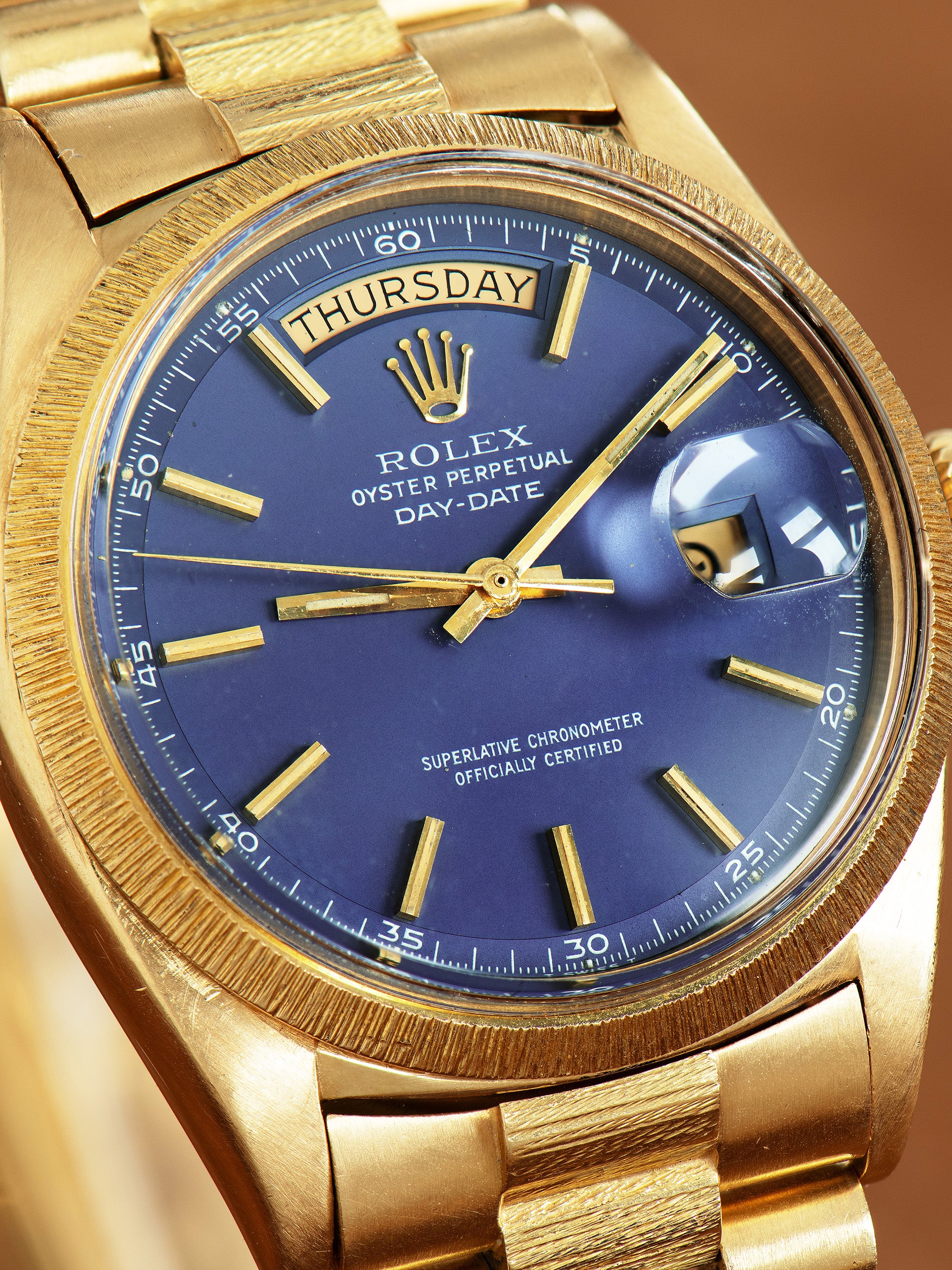 1972 Rolex Day-Date 18K YG "Bark" (Ref. 1807) Matte Blue "Minute Track