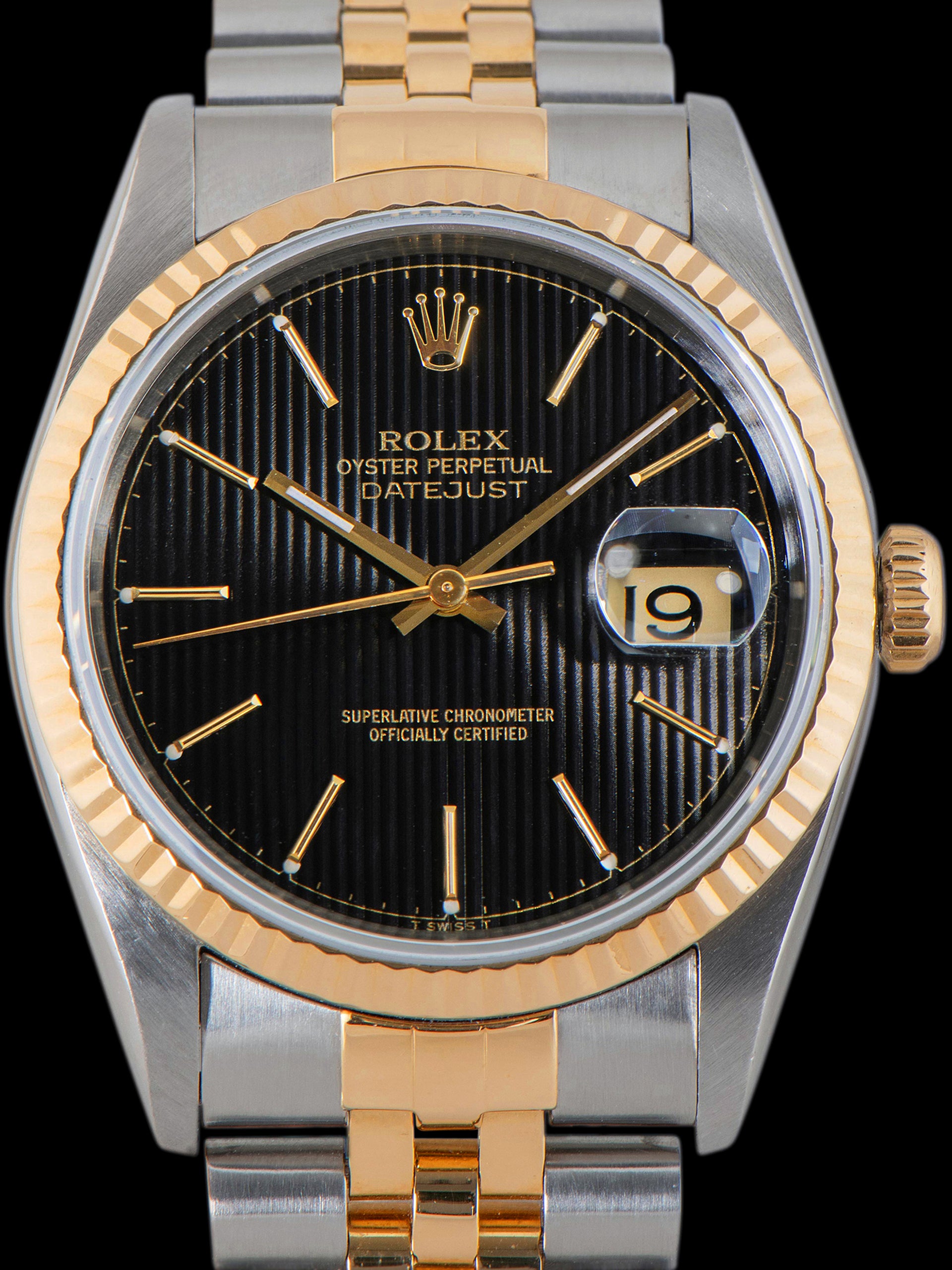 1995 Rolex Two-Tone Datejust (Ref. 16233) Black Tapestry Dial W/ Box