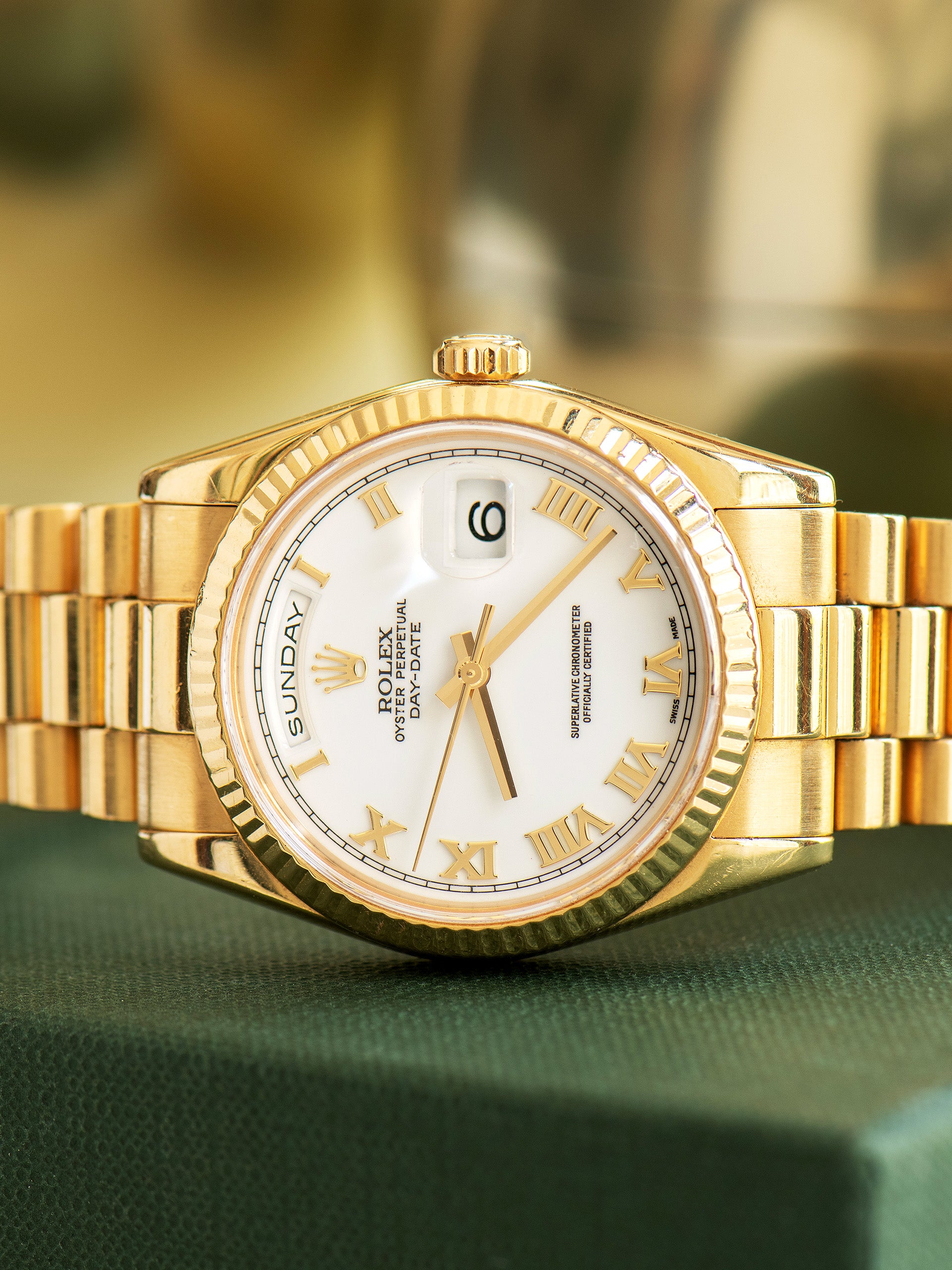 2000 Rolex Day-Date 18K YG (Ref. 118238) White Roman Numeral Dial W/ R