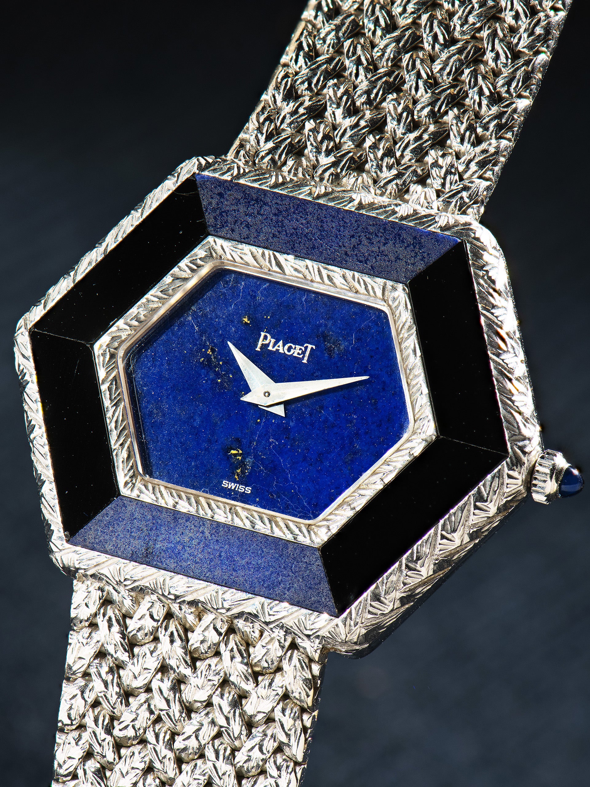 1970s Piaget Hexagon Dress Watch 18K WG (Ref. 9523 D2) Lapis Dial W/ O