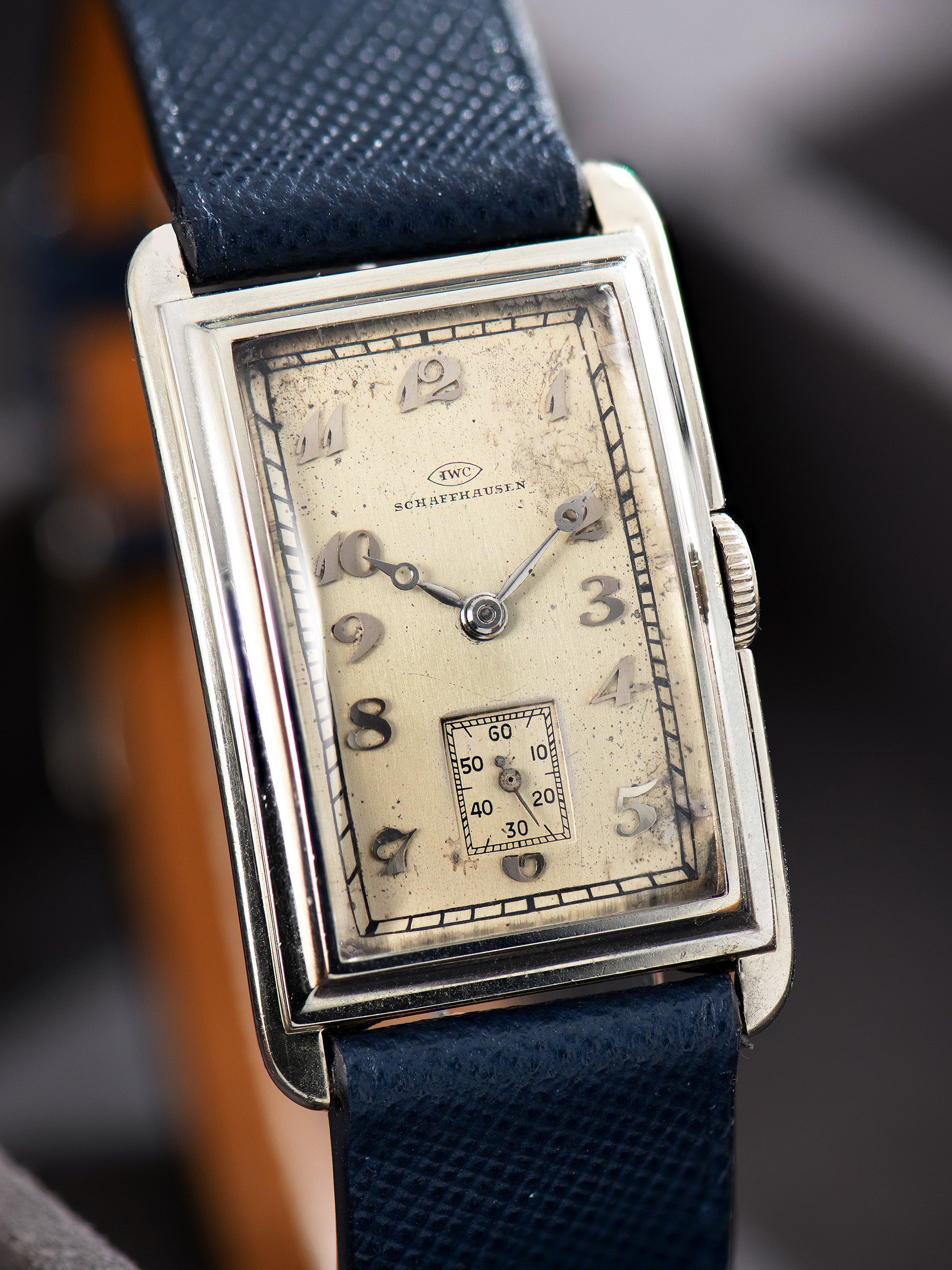 1930s IWC Stepped-Case Rectangular Dress Watch 18K WG 'Cal. 87' W/ Bre