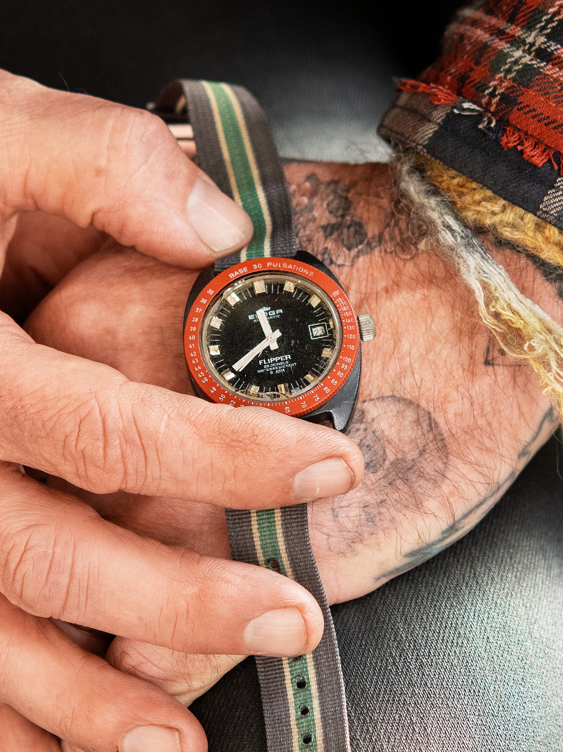 1960s Fortis Eloga Flipper Plastic Sports Watch "Pulsations Bezel"