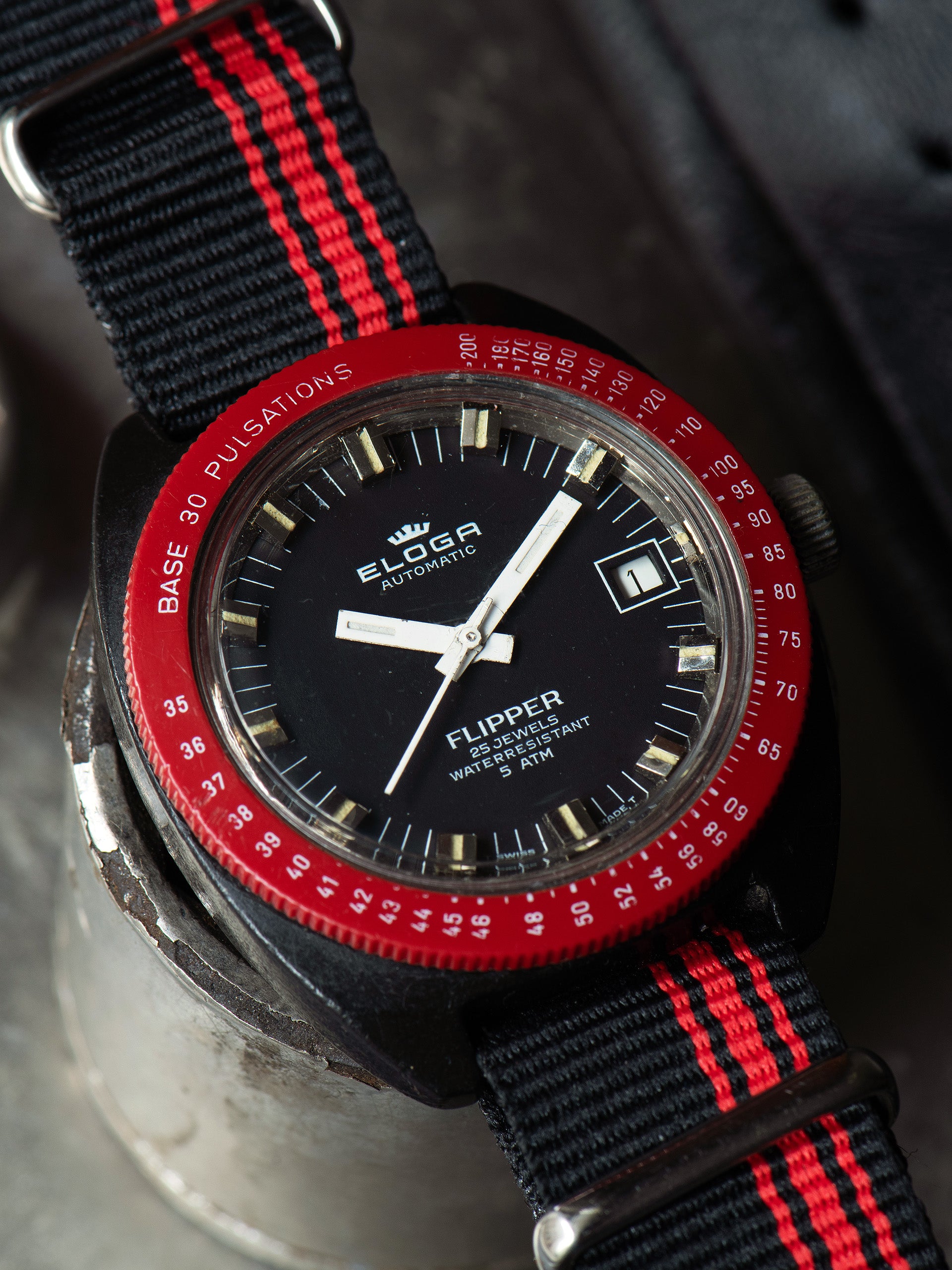 1960s Fortis Eloga Flipper Plastic Sports Watch "Pulsations Bezel"