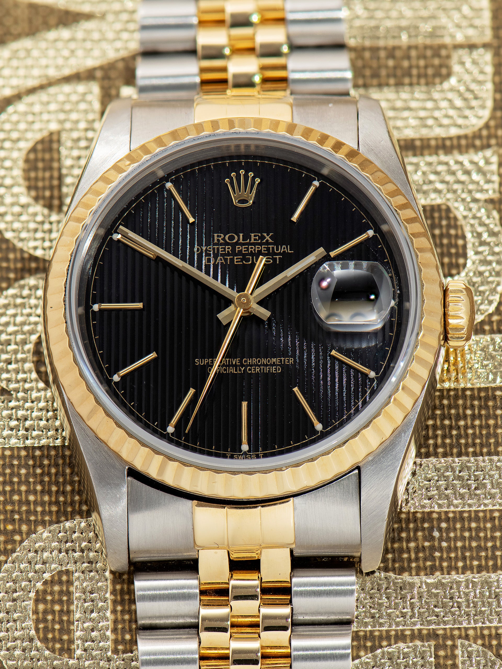 1995 Rolex Two-Tone Datejust (Ref. 16233) Black Tapestry Dial W/ Box
