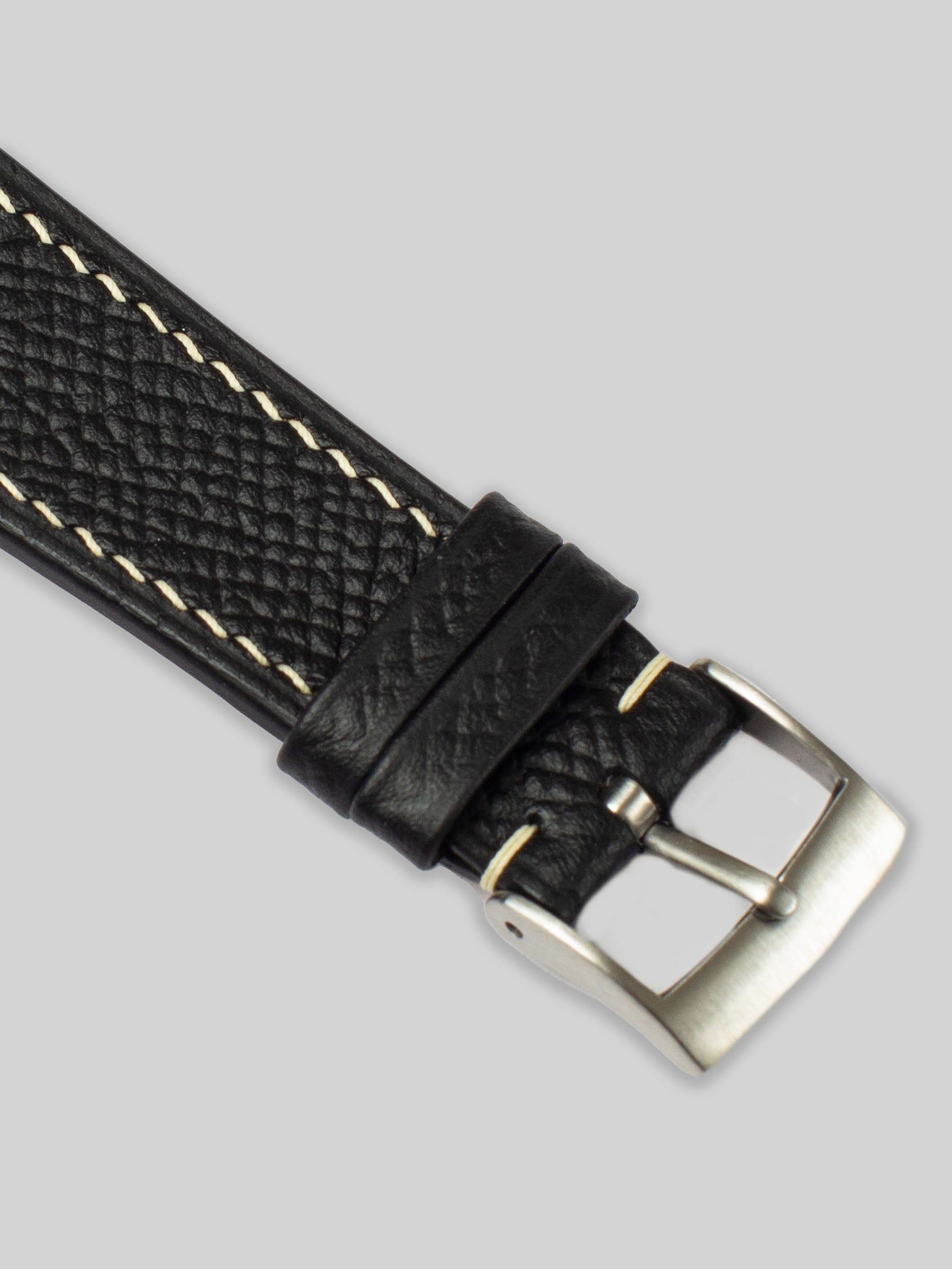Textured Calfskin Leather Watch Strap - Black