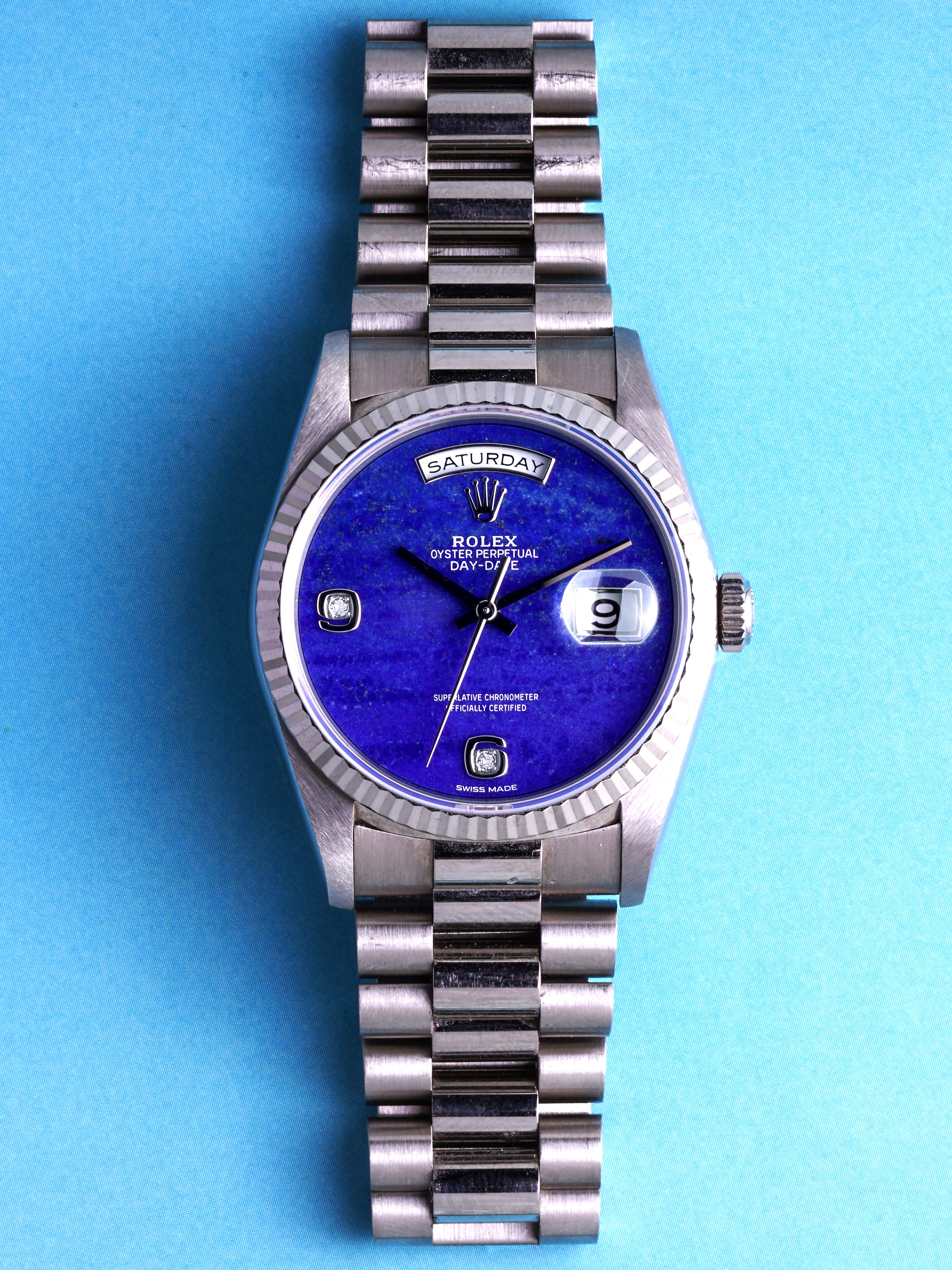 *Unpolished* 1991 Rolex Day-Date (Ref. 18239) 18k WG Lapis Dial W/ Box