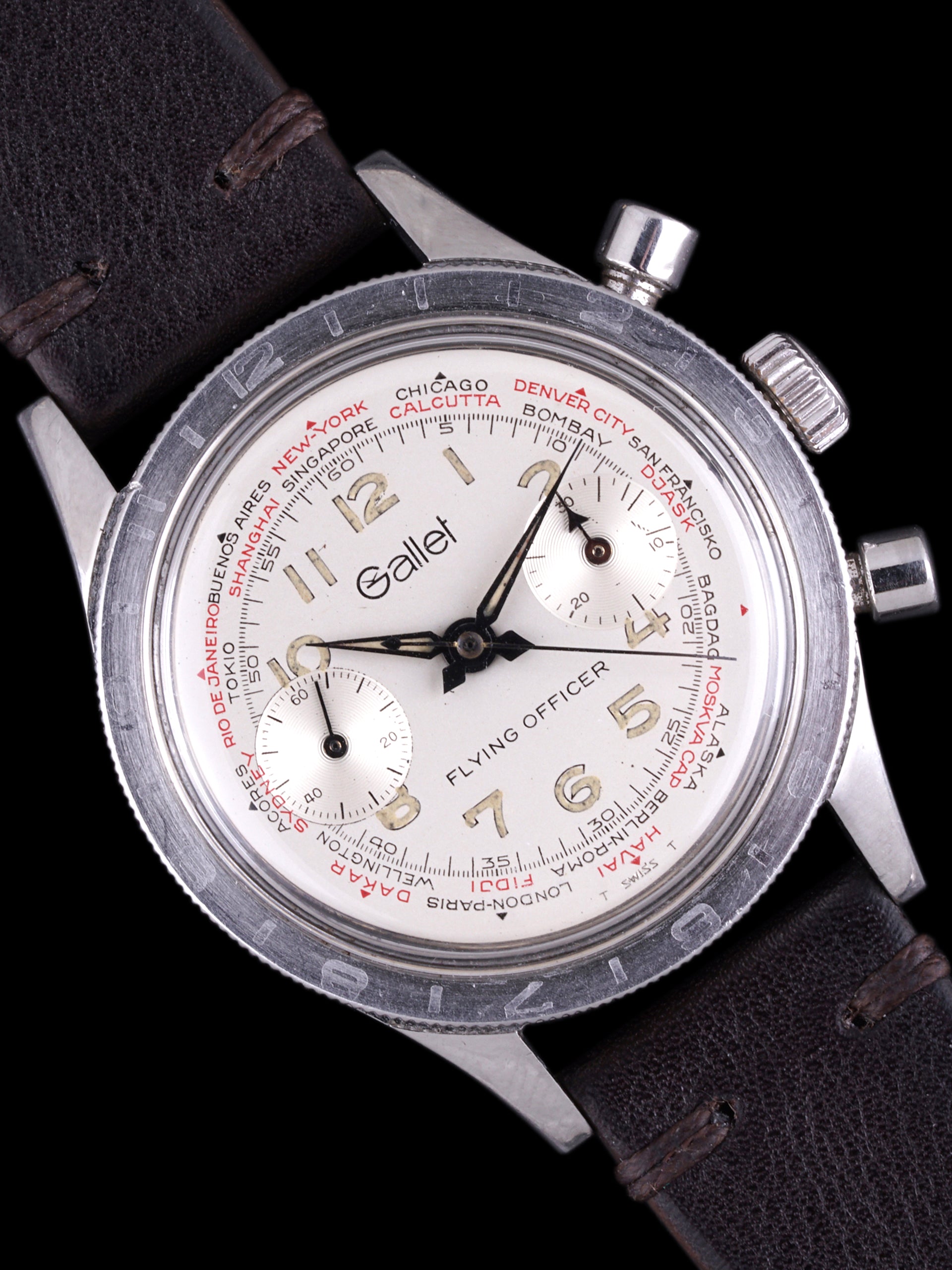 1960s Gallet Flying Officer World Time Chronograph