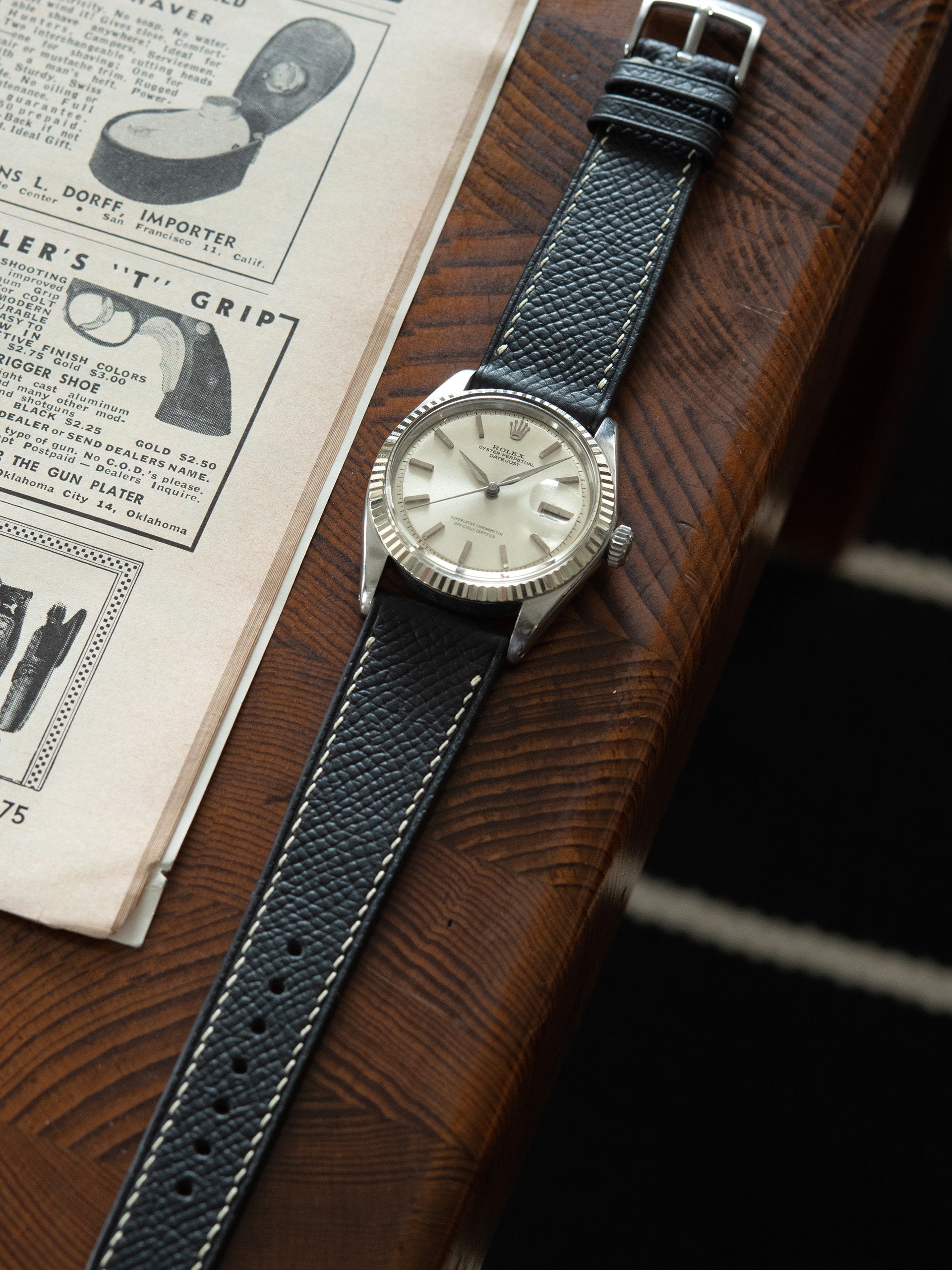 Textured Calfskin Leather Watch Strap - Black